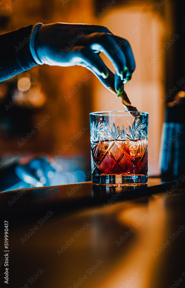 Poster woman bartender hand making cocktail in nightclub – Wall Art ...