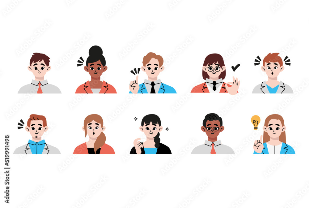 Vetor de People avatars set. Modern head portraits of diverse men, women, girl and boy faces ...