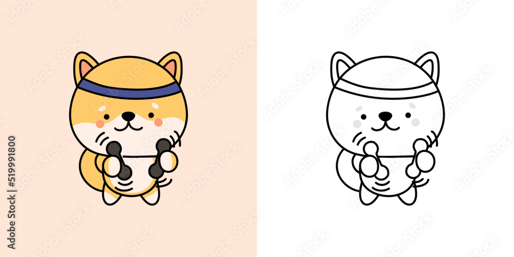 Shiba Inu Clipart Multicolored and Black and White. Beautiful Clip Art ...