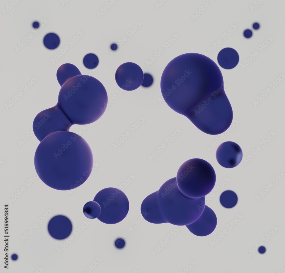 abstract fluid metaball frame 3d render illustration. Blue soft bubbles ...