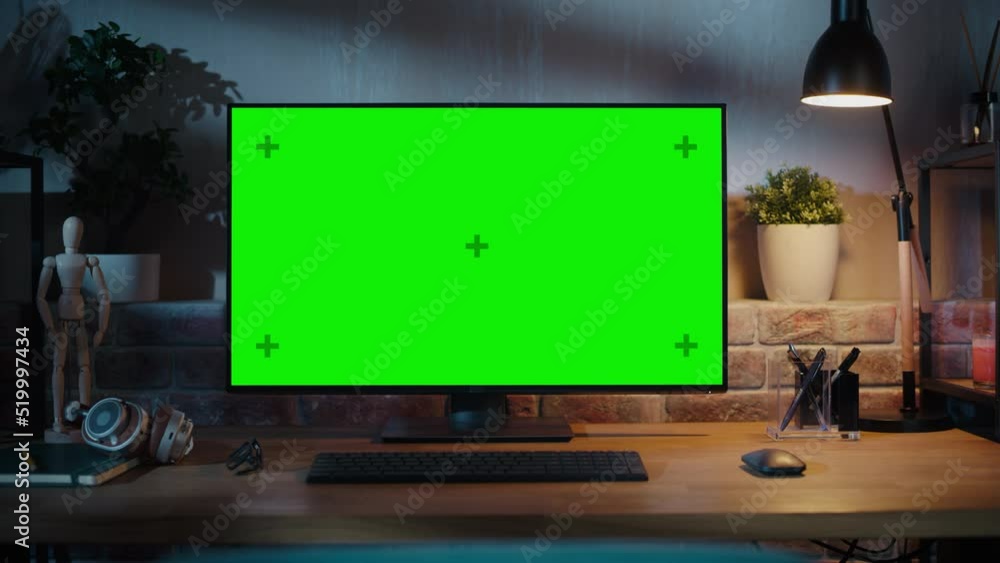 Zoom Out Shot of a Modern Personal Computer Monitor with Chroma key ...