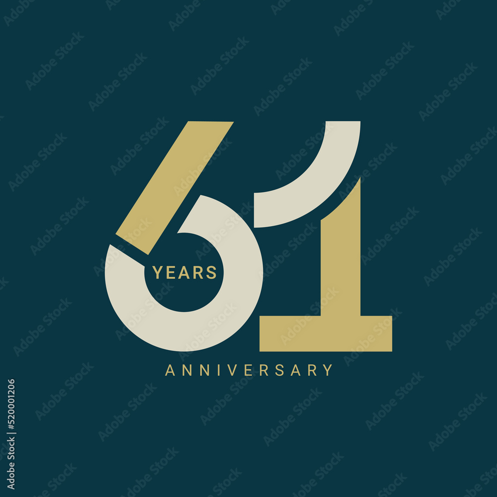 61 anniversary logo, Golden Color, 61 years for birthday, invitation ...