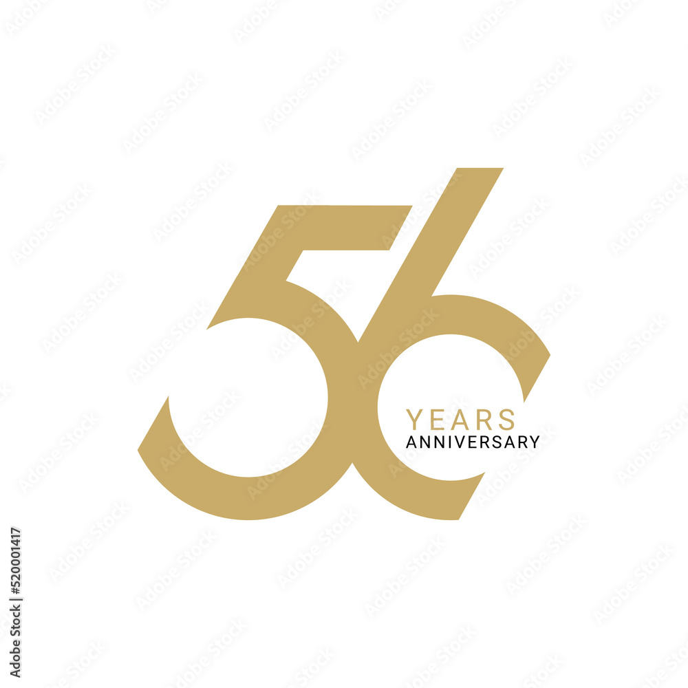 56 Year Anniversary Logo, Golden Color, Vector Template Design element ...