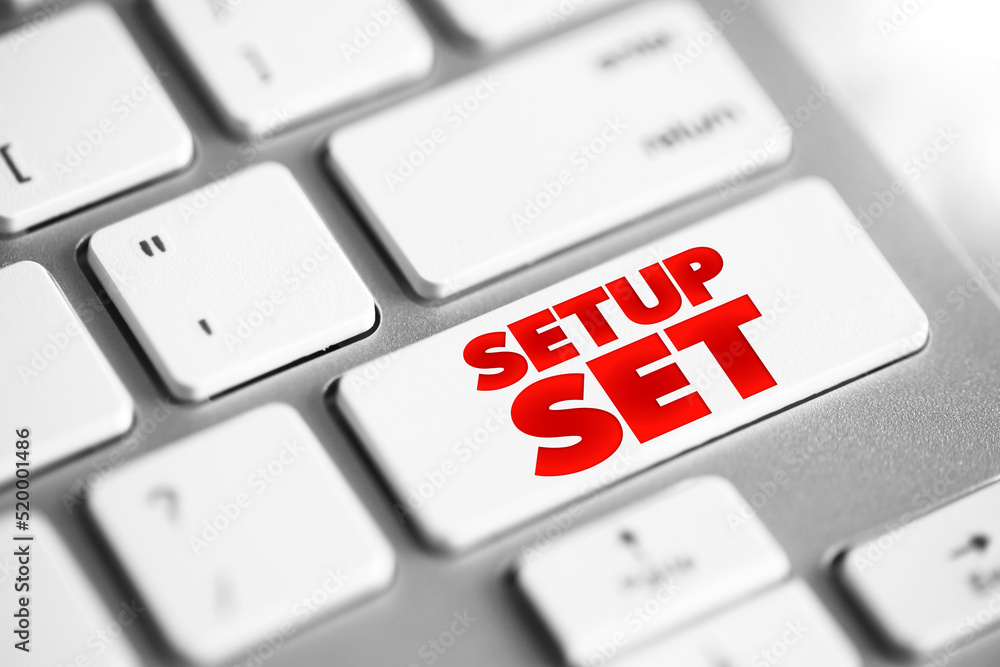 Setup Set text button on keyboard, concept background Stock Photo ...
