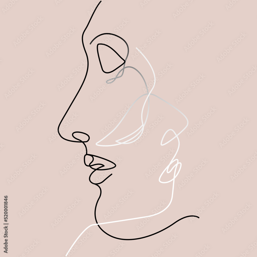 Abstract faces line vector illustration. Minimalistic art male and ...