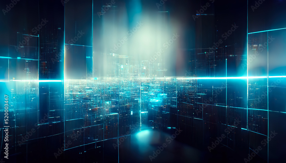 Abstract blue futuristic background, data center, data transfer, rays ...
