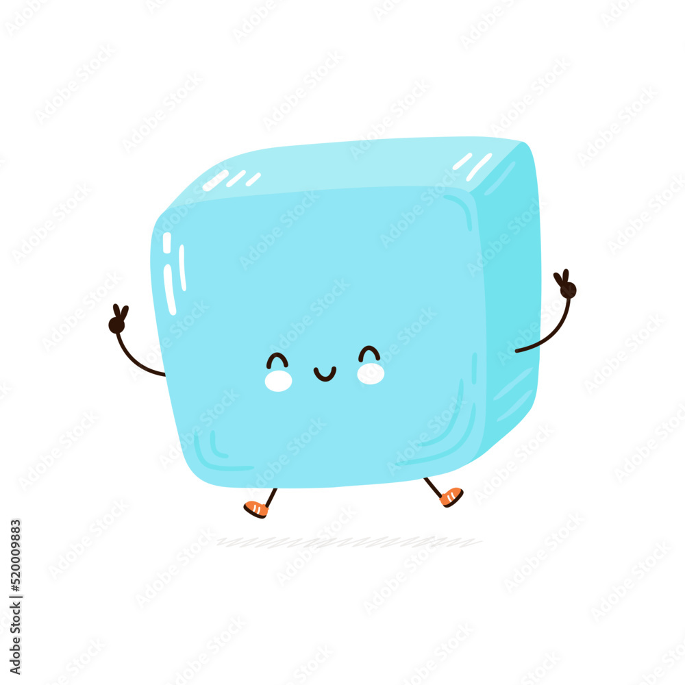 Cute Ice Cube Character Vector Hand Drawn Cartoon Kawaii Character Illustration Icon Isolated