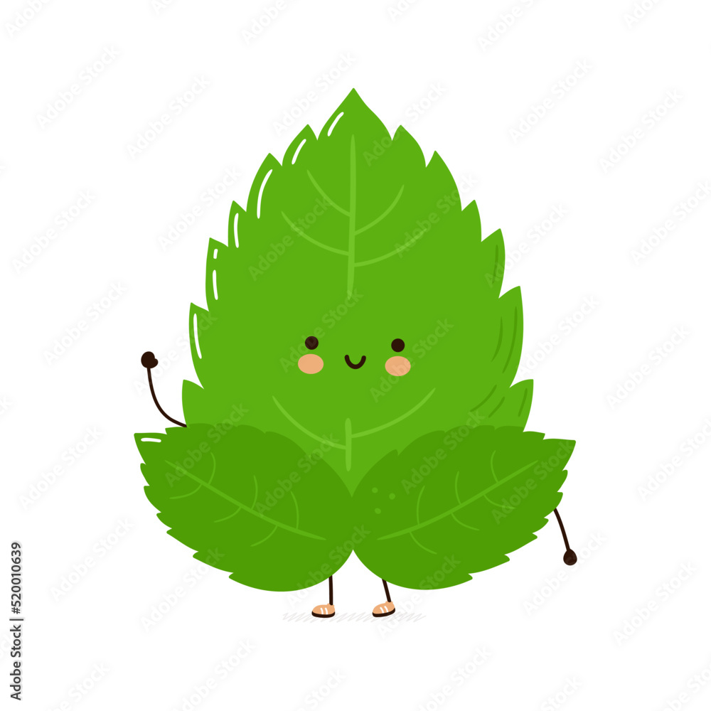 Cute funny mint leaf character. Vector hand drawn cartoon kawaii ...
