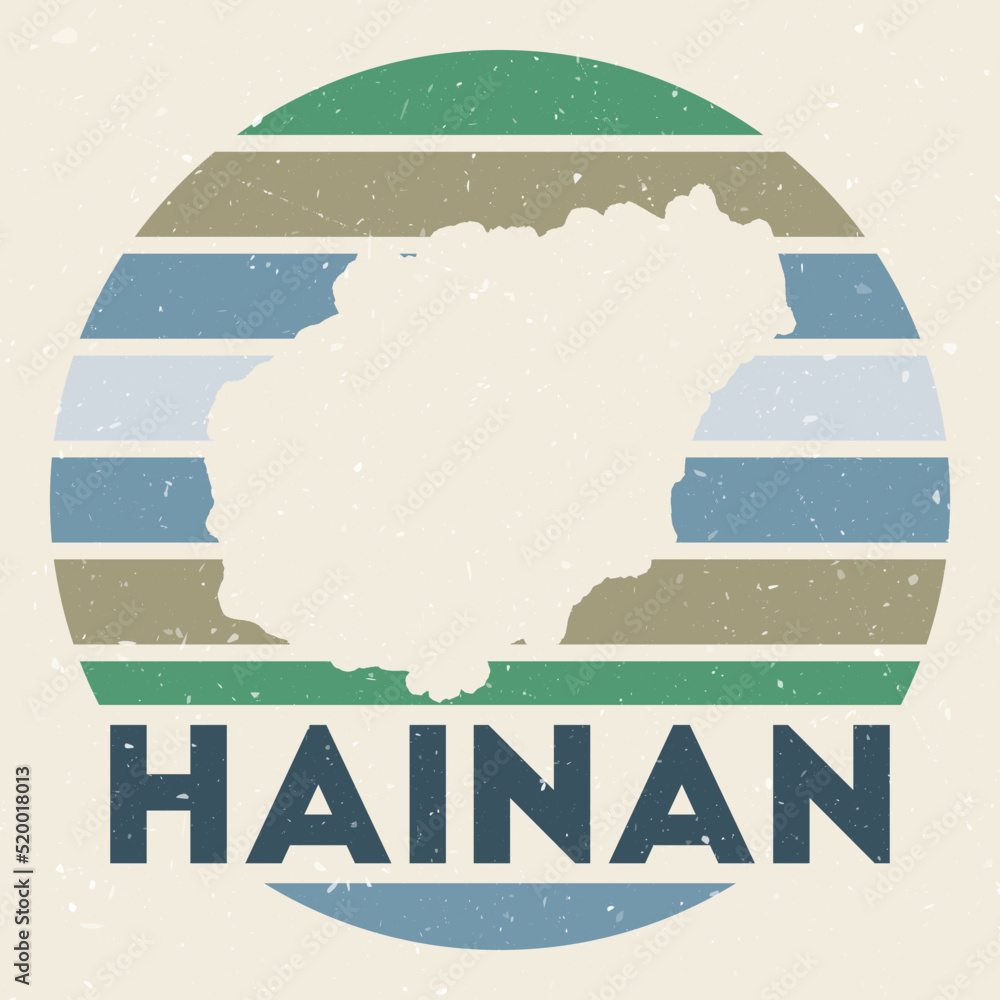 Hainan logo. Sign with the map of island and colored stripes, vector ...