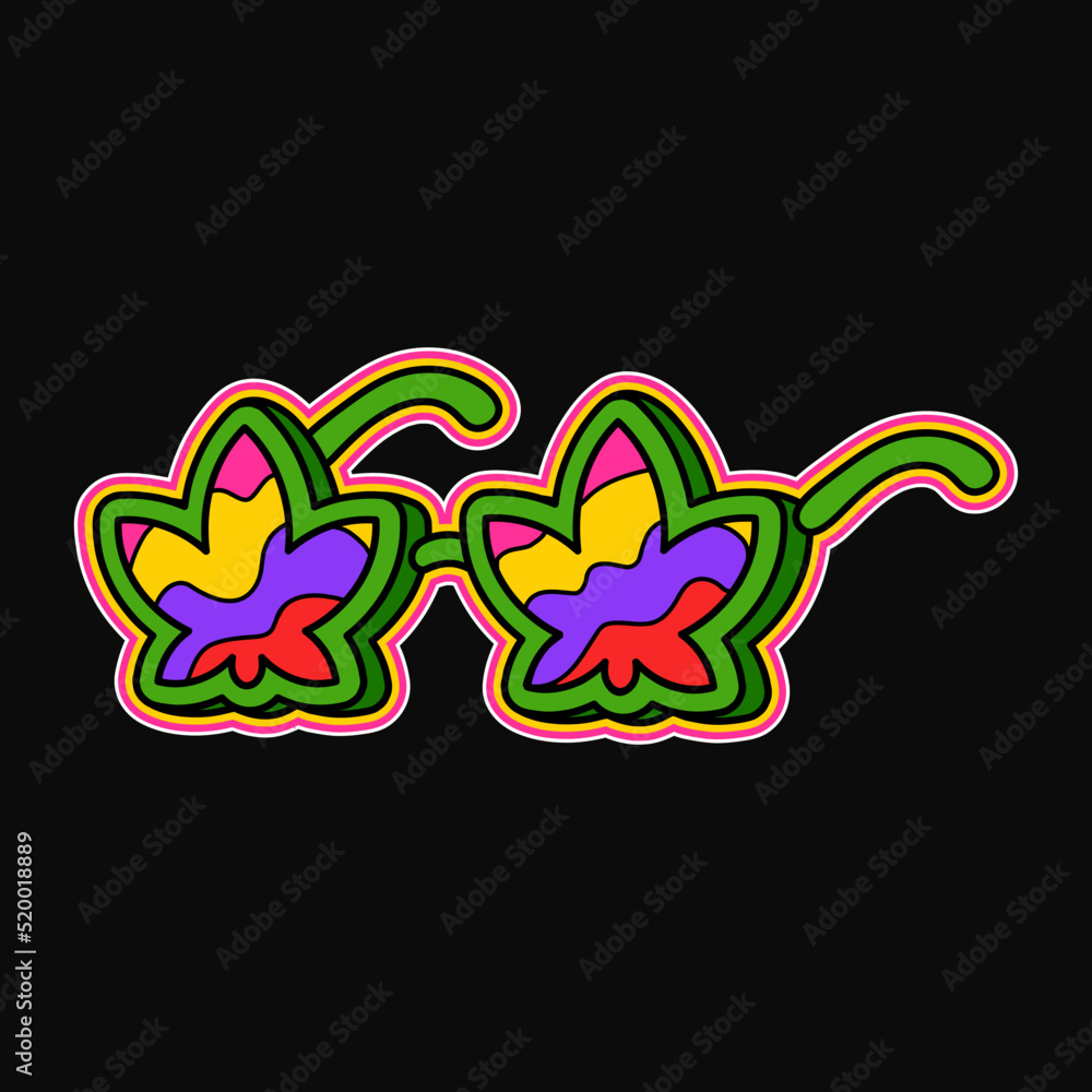 Hippie cannabis leaf glasses t-shirt print design. Vector logo cartoon ...