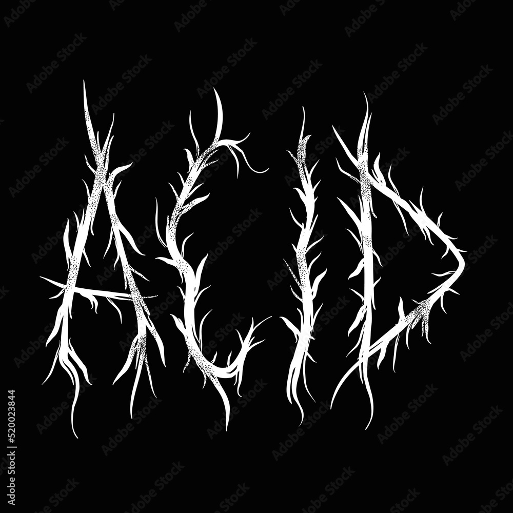 Acid word,trendy black metal style letters.Vector hand drawn ...
