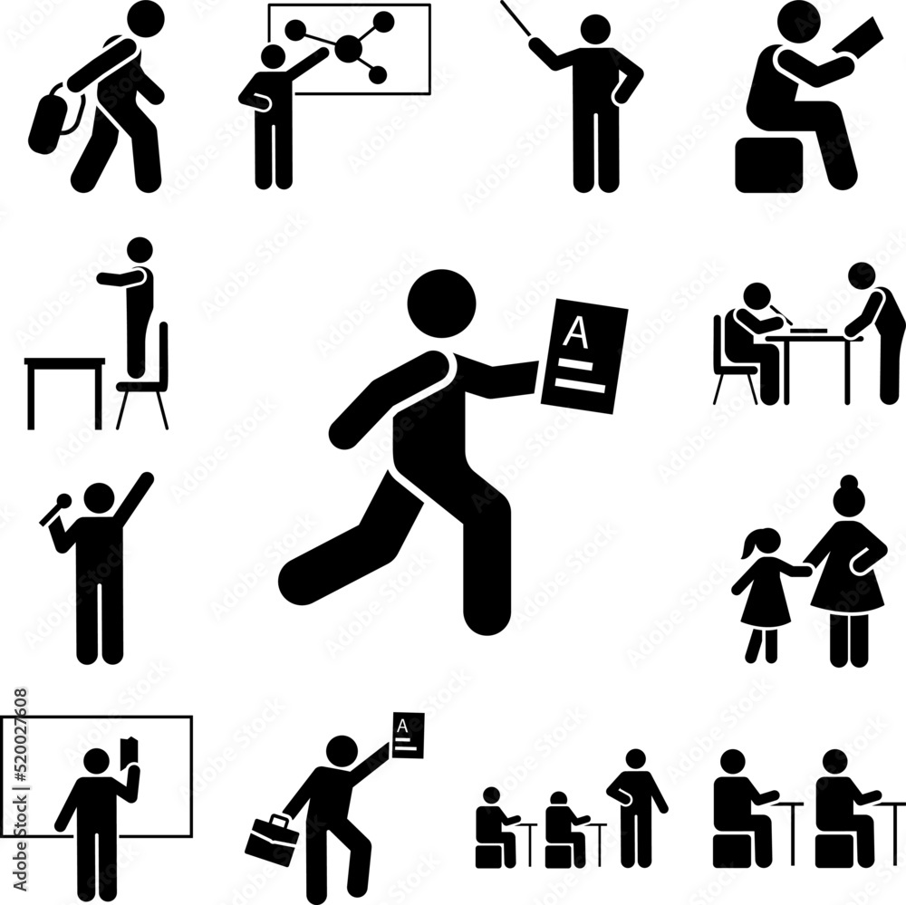 Boy happy test a pictogram icon in a collection with other items Stock ...
