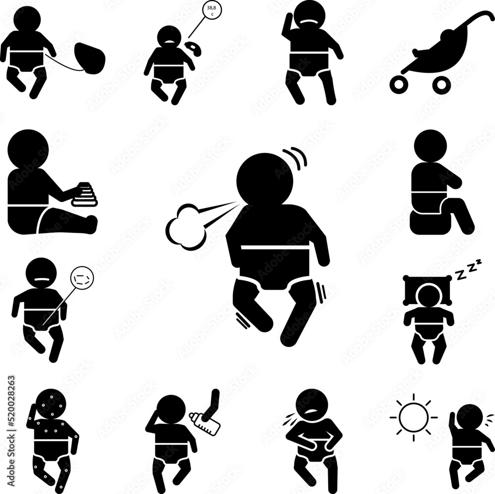 Baby coughing icon in a collection with other items Stock Vector ...