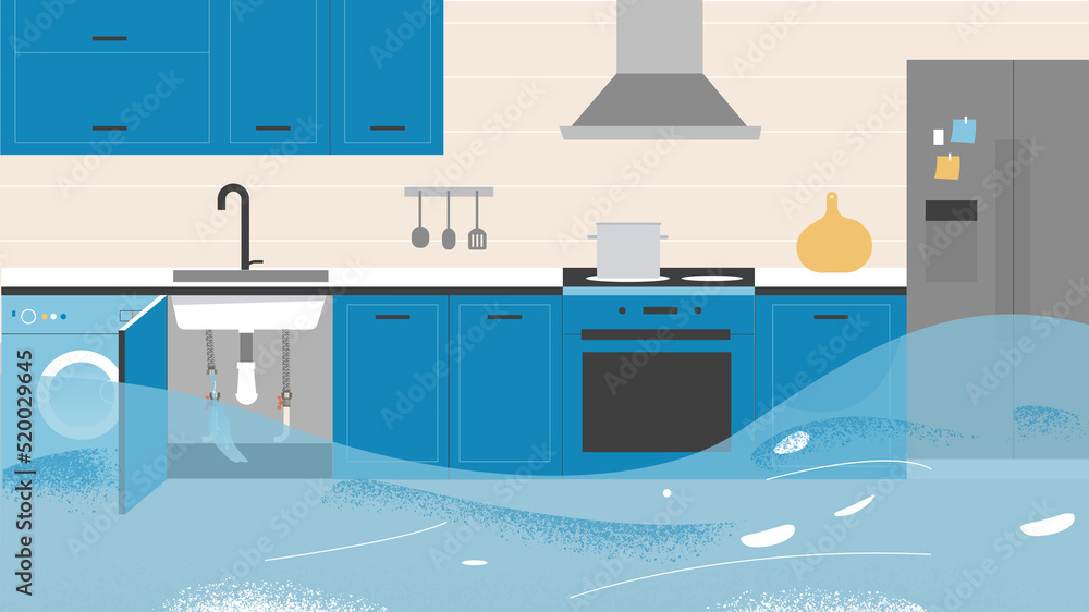 Water breakthrough and flooded the kitchen, flooding with a lot of ...