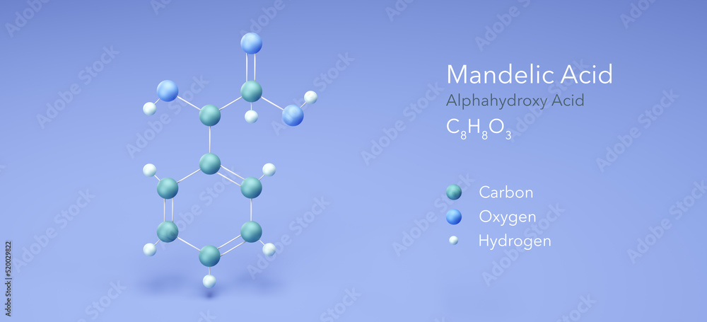 mandelic acid, Alphahydroxy Acid. Molecular structure 3d rendering ...