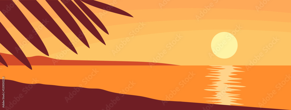 Beautiful orange sunset on the beach. Tropical palm. Sea and ocean ...
