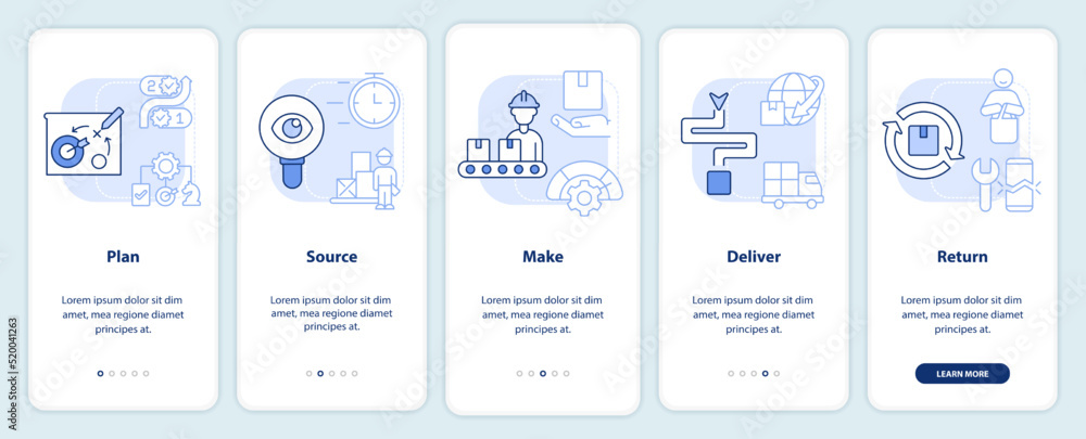 Supply chain management parts light blue onboarding mobile app screen ...