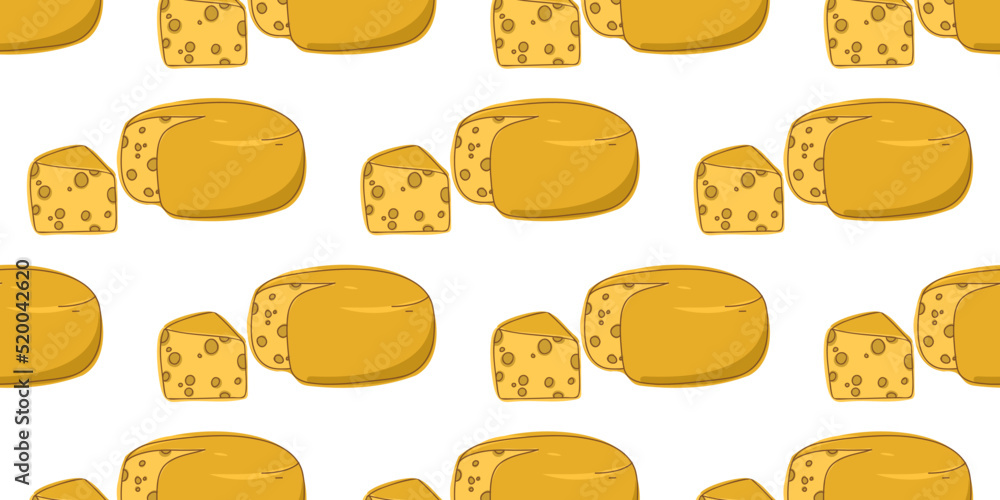 Seamless pattern cheese realistic vector objects isolated on white background. A head of yellow ...