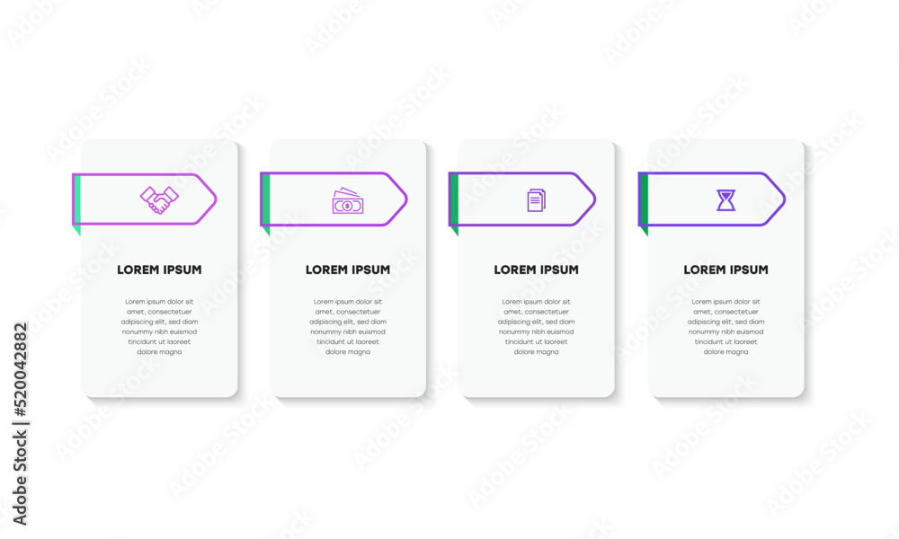 Four numbered steps placed in horizontal row. Concept of 4 stages of ...
