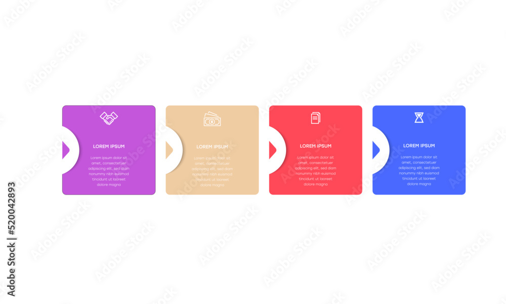 Four numbered steps placed in horizontal row. Concept of 4 stages of ...