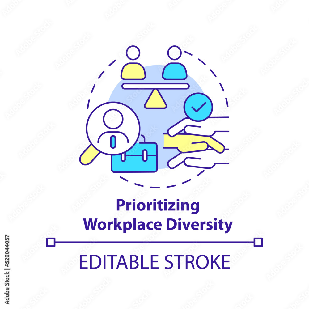 Prioritizing workplace diversity concept icon. Example of ethical behavior abstract idea thin ...