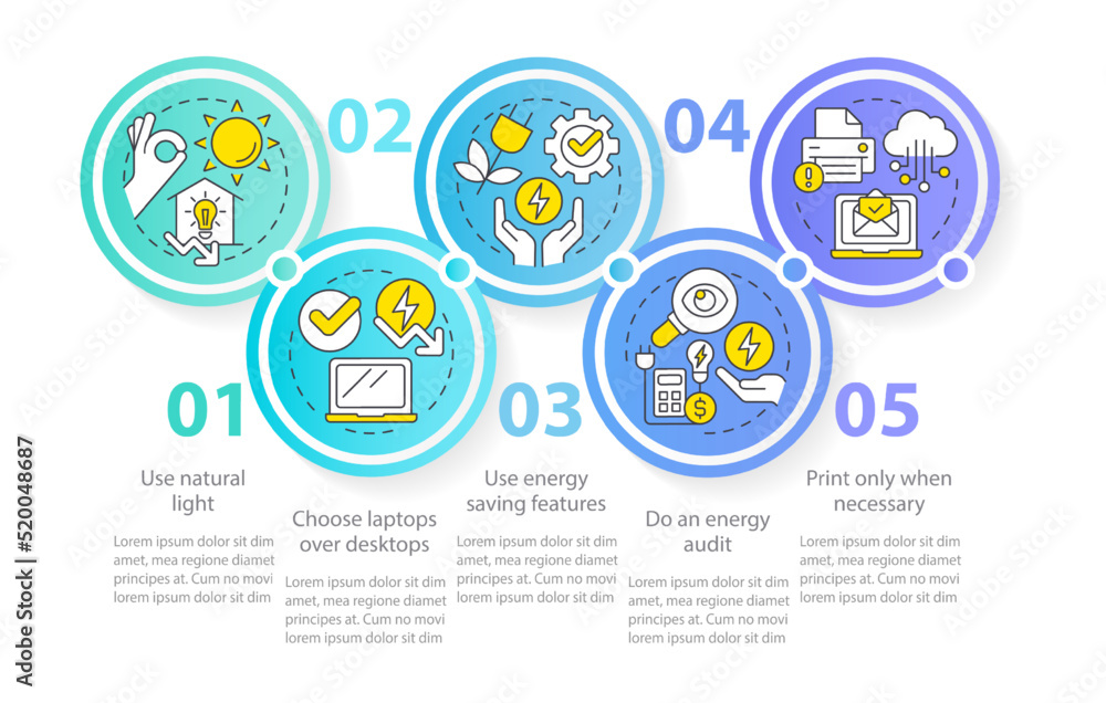 Energy efficiency at work blue circle infographic template. Data ...