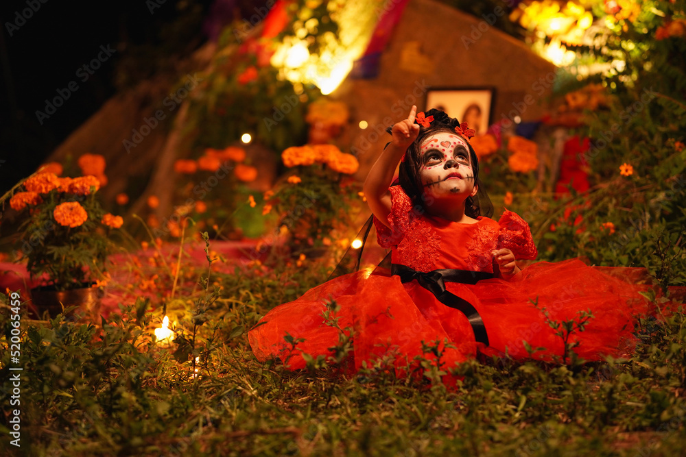 Niña disfrazada de catrina tradición cultura mexicana dia de muertos ...