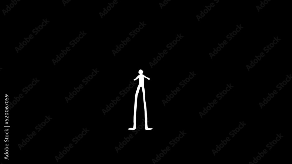 Shrinking big wide white cartoon figure, steps arms and legs gradual ...