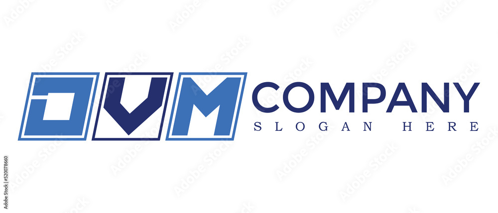 DVM three Letter Rounded rectangle boxes shape element symbol digital ...