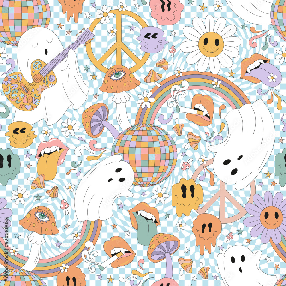 Retro 70s 60s Hippie Halloween Ghost Disco Party Daisy Smilie zombie ...