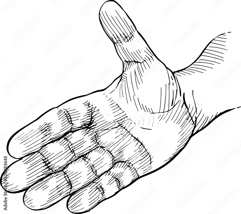 Close-up of hand gesture as greeting. Hand language. Black and white ...