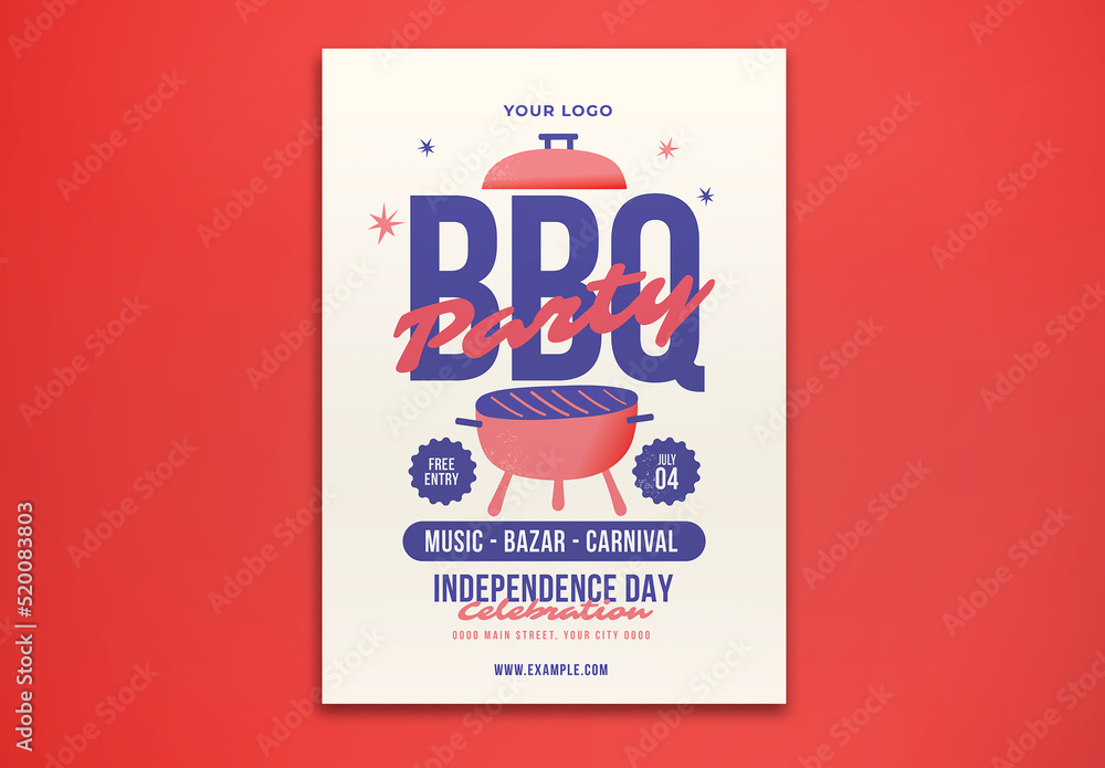 Bbq Party Independence Day Flyer Stock Template | Adobe Stock