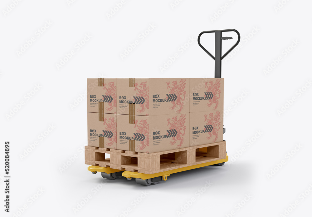 Hand Pallet Truck with Boxes Mockup Stock Template | Adobe Stock