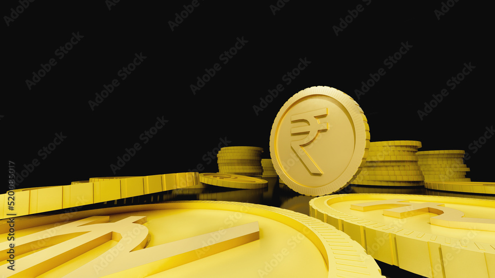 Indian Rupee sign Gold Coin background INR Currency coins black ...