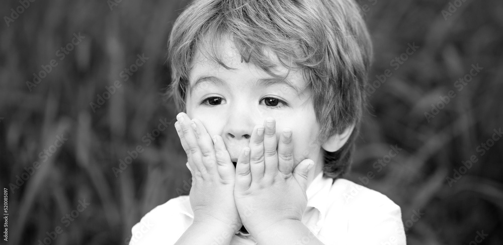 Smiling amazed or surprised child boy. Child expressing surprise with ...