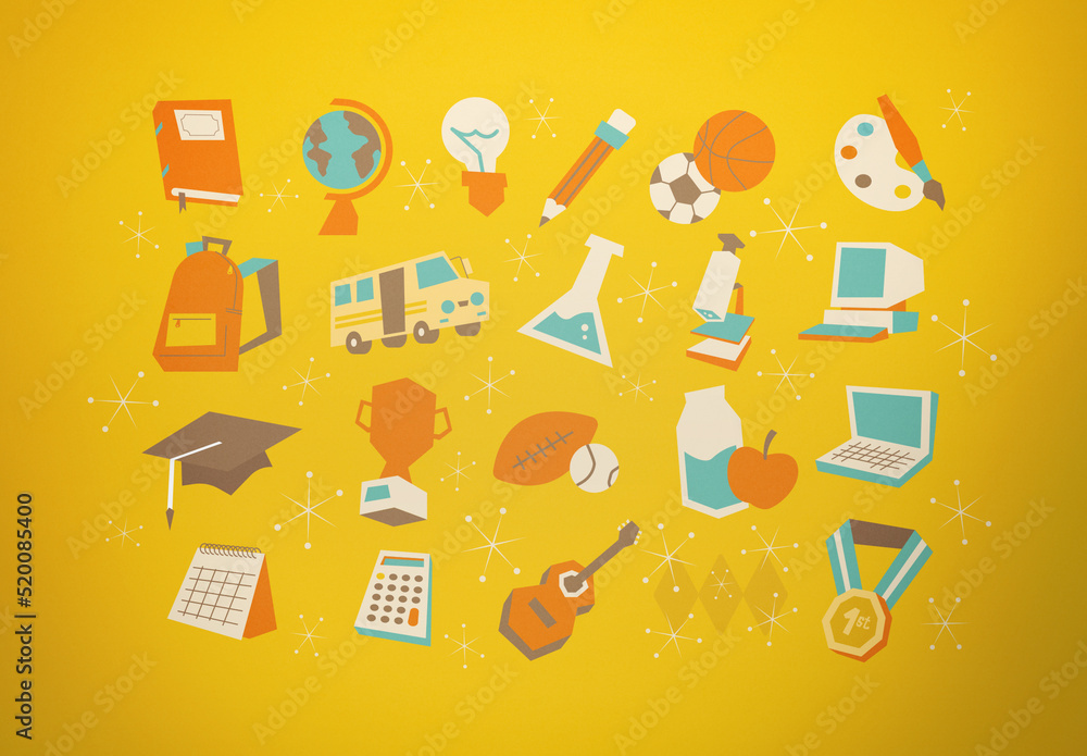 Retro Back to School Icon Set Stock Template | Adobe Stock