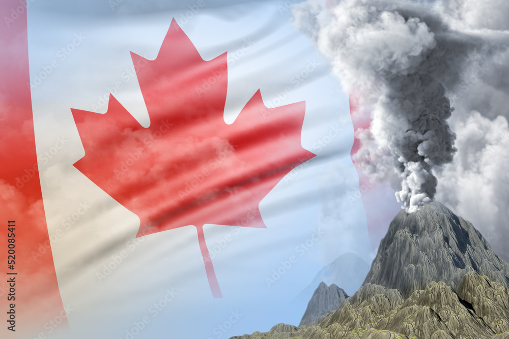 stratovolcano blast eruption at day time with white smoke on Canada ...