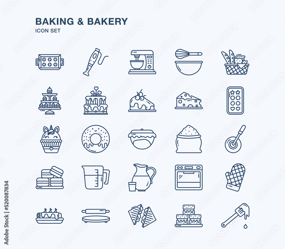 Baking & Bakery outline icon set Stock Vector | Adobe Stock