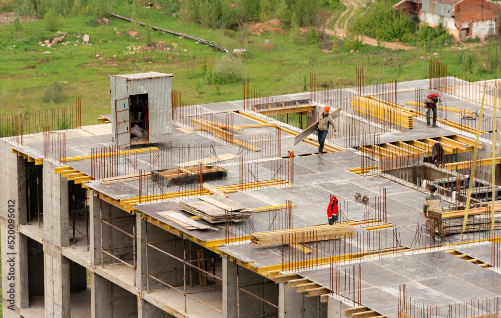 tower crane top view. building background river, sunset, mountains ...