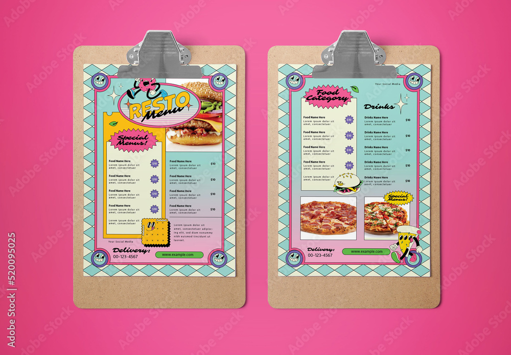Blue Retro Food Menu Layout Stock Template | Adobe Stock
