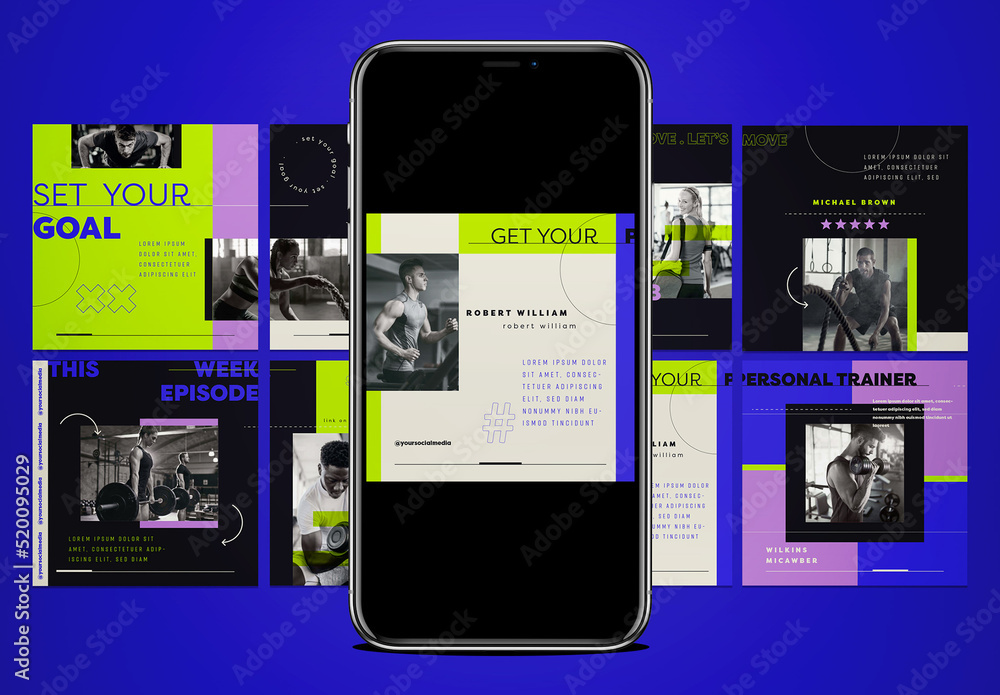 Instagram Carousel Gym Layout Stock Template | Adobe Stock