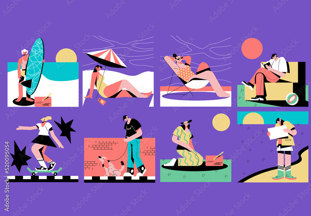 Purple Flat Summer Vacancy Illustration Full Set Stock Template | Adobe ...