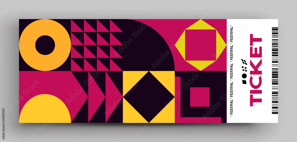 Ticket vector template layout with abstract pattern design graphics ...