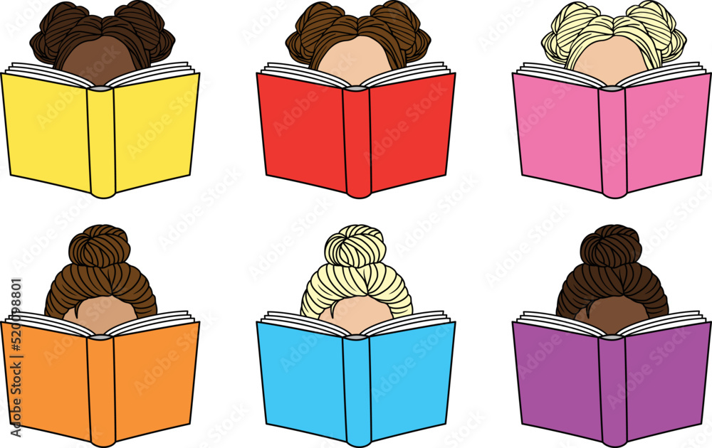 Girl / Woman Reading a Book Clipart Set - Colored Stock Vector | Adobe ...