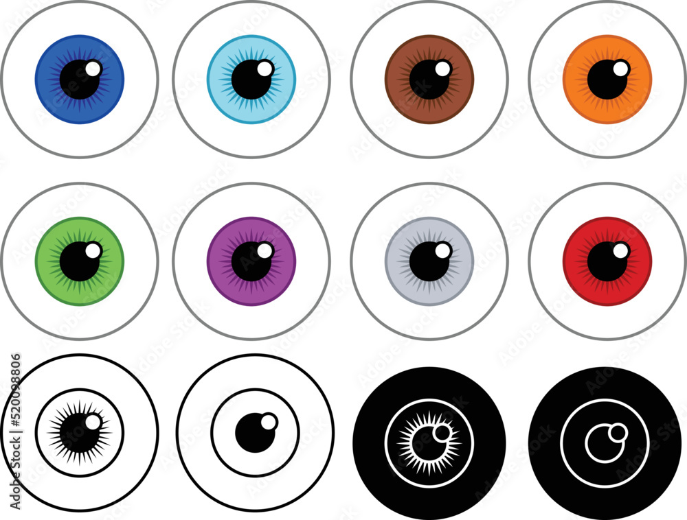 Eyeball Clipart Set - Outline, Silhouette and Color Stock Vector ...