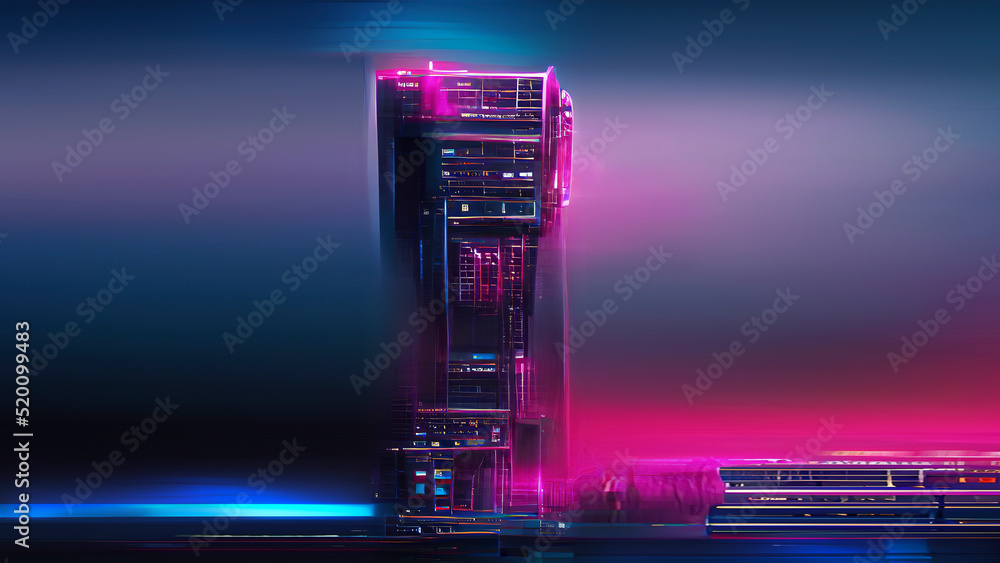 Data center tower. Digital data center server building. Cyberpunk space ...