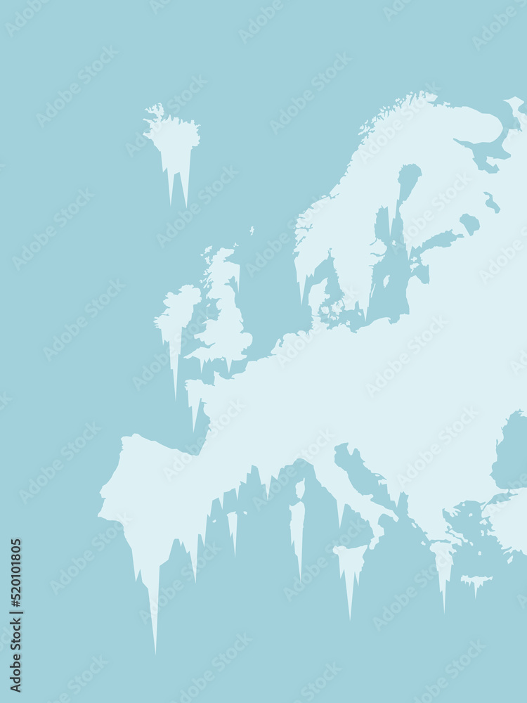 Map of Europe is frozen and with icicle - cold temperature, freeze and ...
