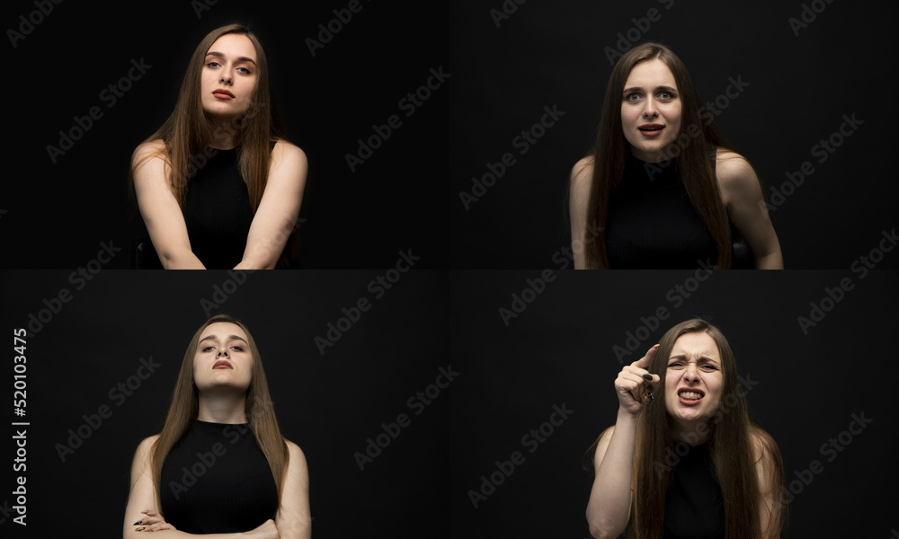 Collage photo with four different happy and sad emotions in one young ...