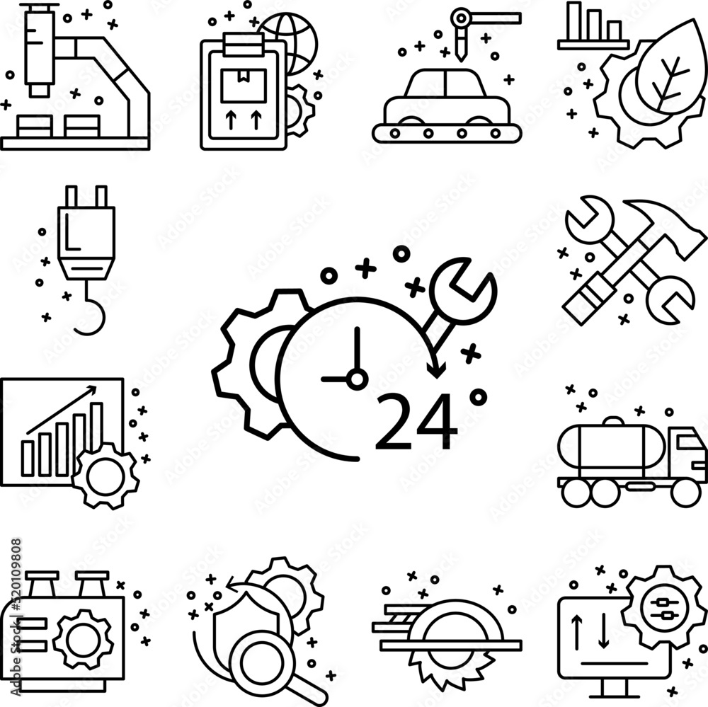 Time gear manufacture icon in a collection with other items Stock ...