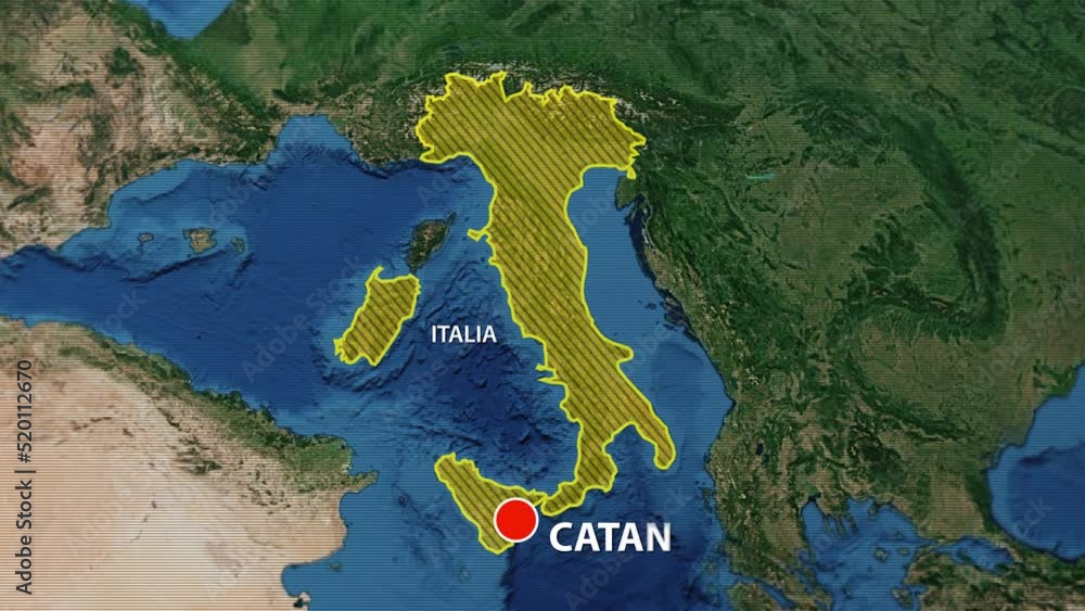 Designation of the borders of Italia on the map and the mark of the ...